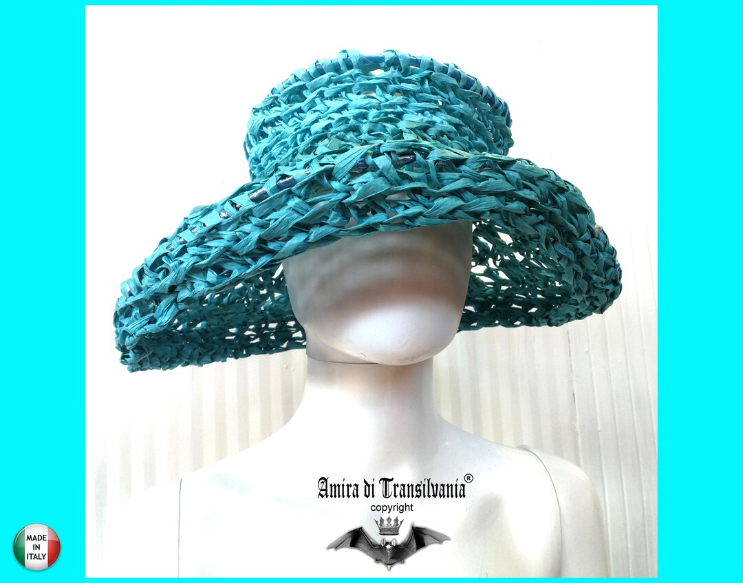 Straw Hat, Elegant Fascinator Turquoise Hat for Woman, Kentucky Derby ...