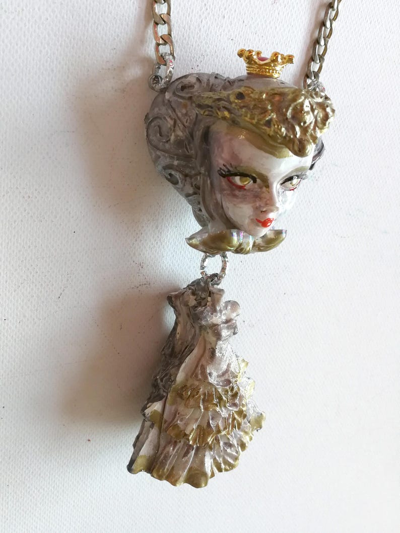 Art Deco Doll Pendant, Anastasia Romanov Crown Locket, Vintage Necklace ...