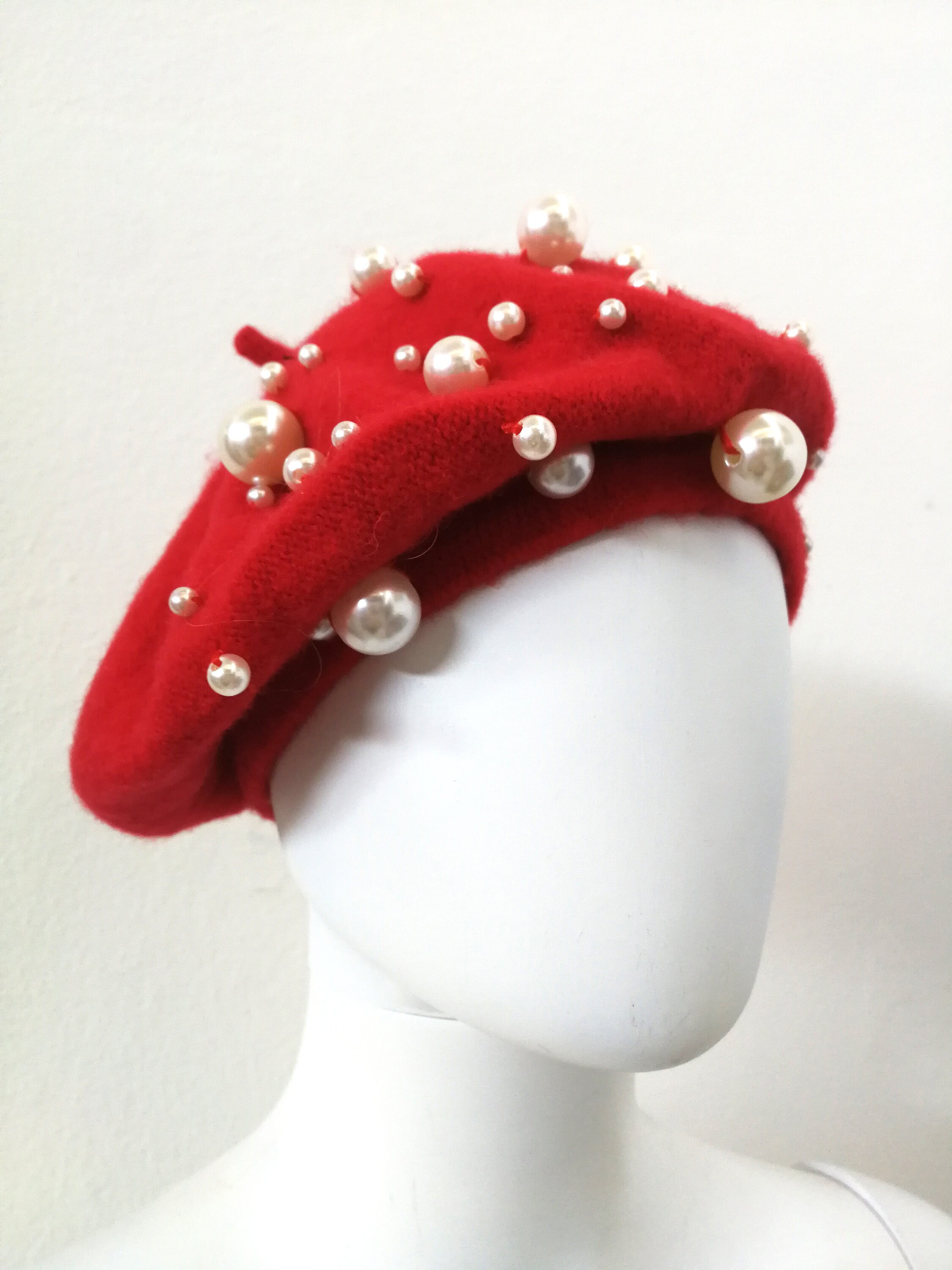 Red Bonnet Che Guevara Beret, Red Hat With Pearl Embroidered Headpiece ...
