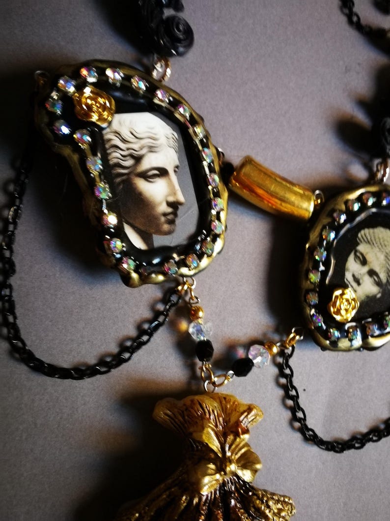 Greek Statue, Baroque Sicilian Massive Necklace, Rococo Pendant ...