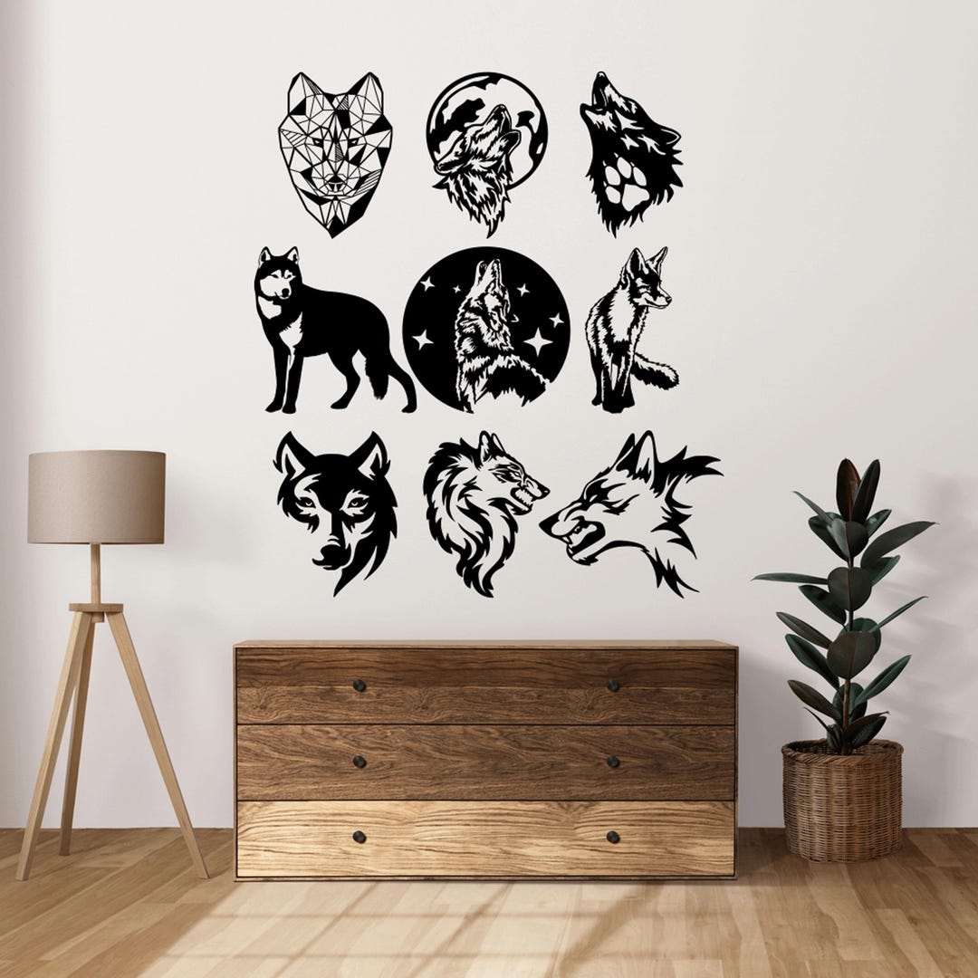 Wolf Wolves Laser Cut Dxf Svg Glowforge Files Wall Art Sticker Vinly ...