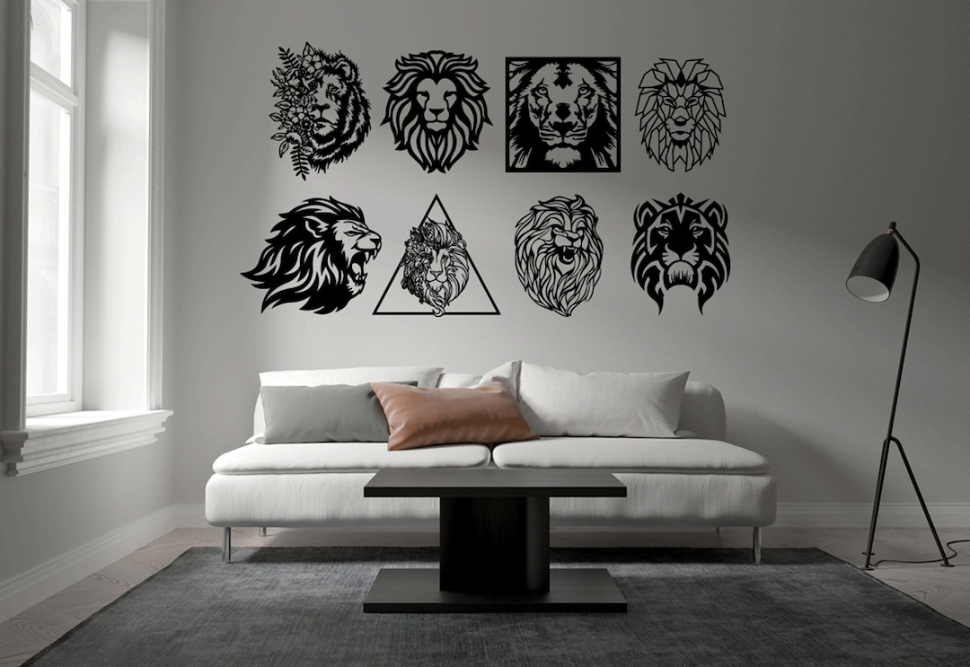 Lion Laser Cut Dxf Svg Glowforge Files Wall Art Sticker Vinly Decal Silhouette Template Cnc ...