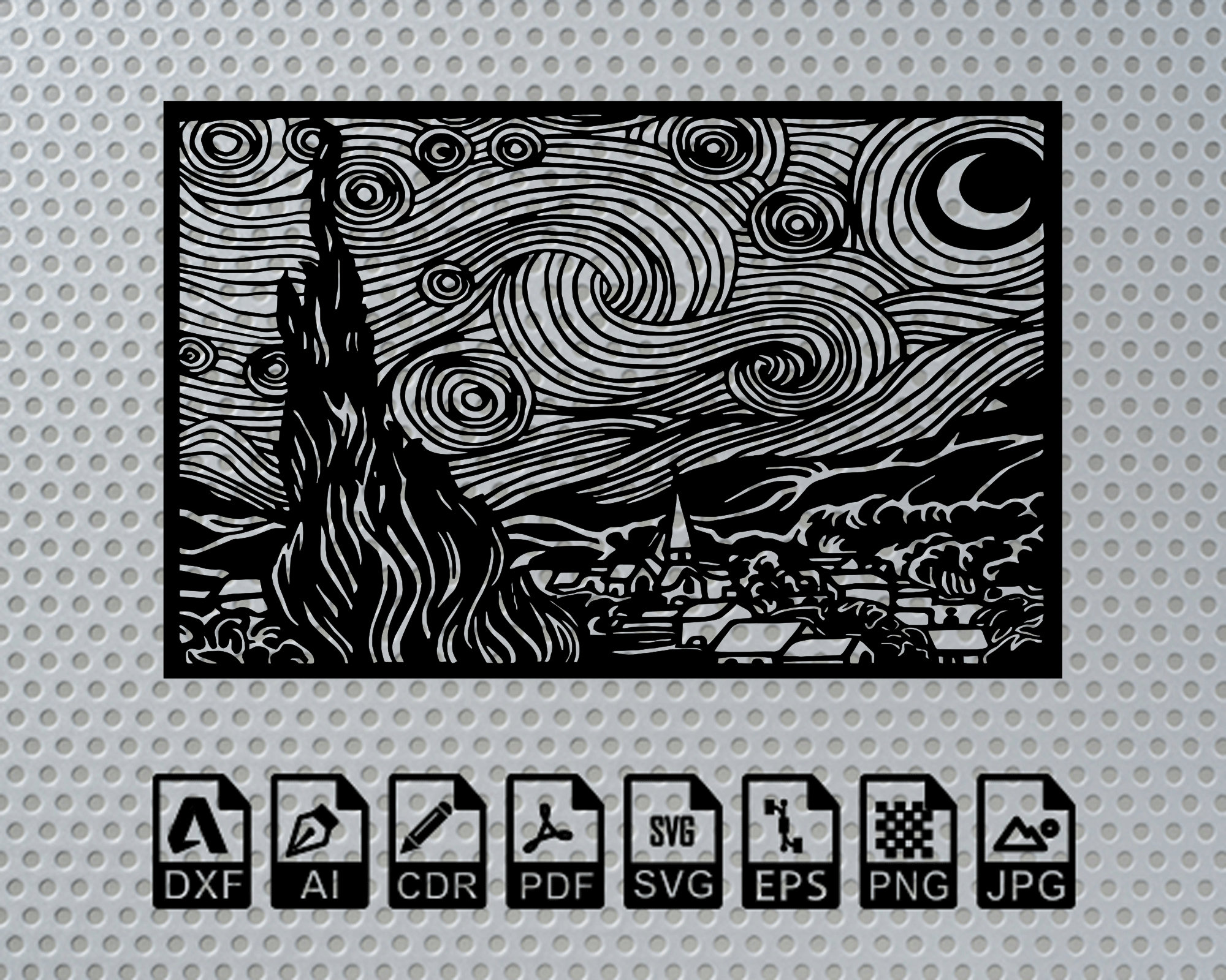Starry Night Van Gogh Laser Cut Dxf Svg Glowforge Files Wall Sticker ...