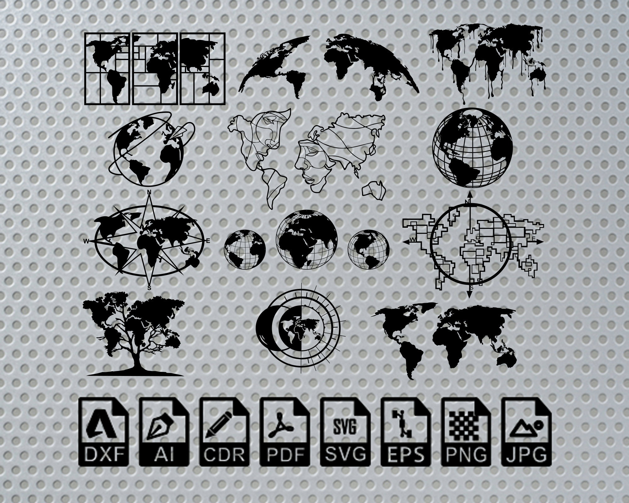 World Map Globe Laser Cut Eps Dxf Svg Glowforge Files Wall Art Sticker ...