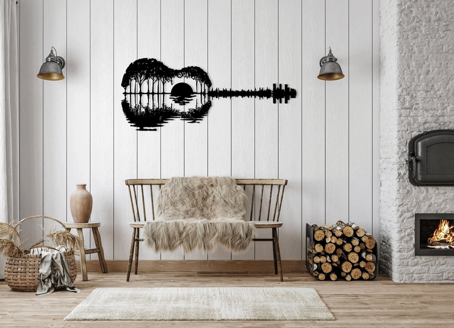 Guitar Tree Sunset Laser Cut Dxf Svg Glowforge Files Wall Art Sticker ...