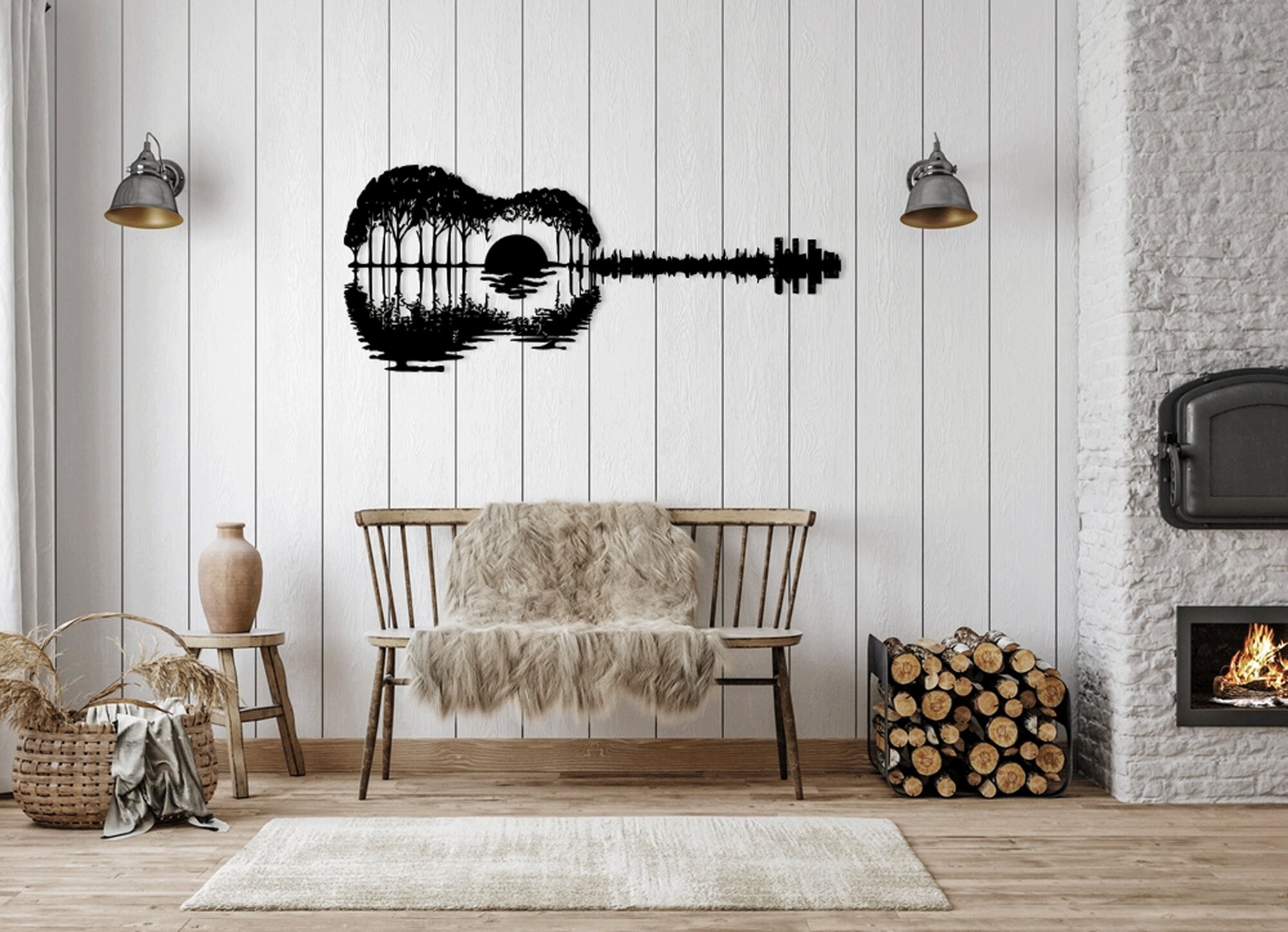 Guitar Tree Sunset Laser Cut Dxf Svg Glowforge Files Wall Art Sticker ...