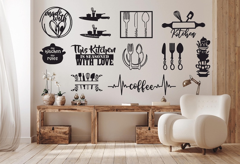 Kitchen Spoon Fork Laser Cut Dxf Svg Glowforge Files Wall Art Sticker ...