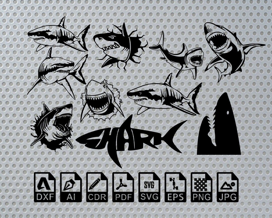 Shark Laser Cut Dxf Svg Glowforge Files Wall Art Sticker Vinly Decal ...