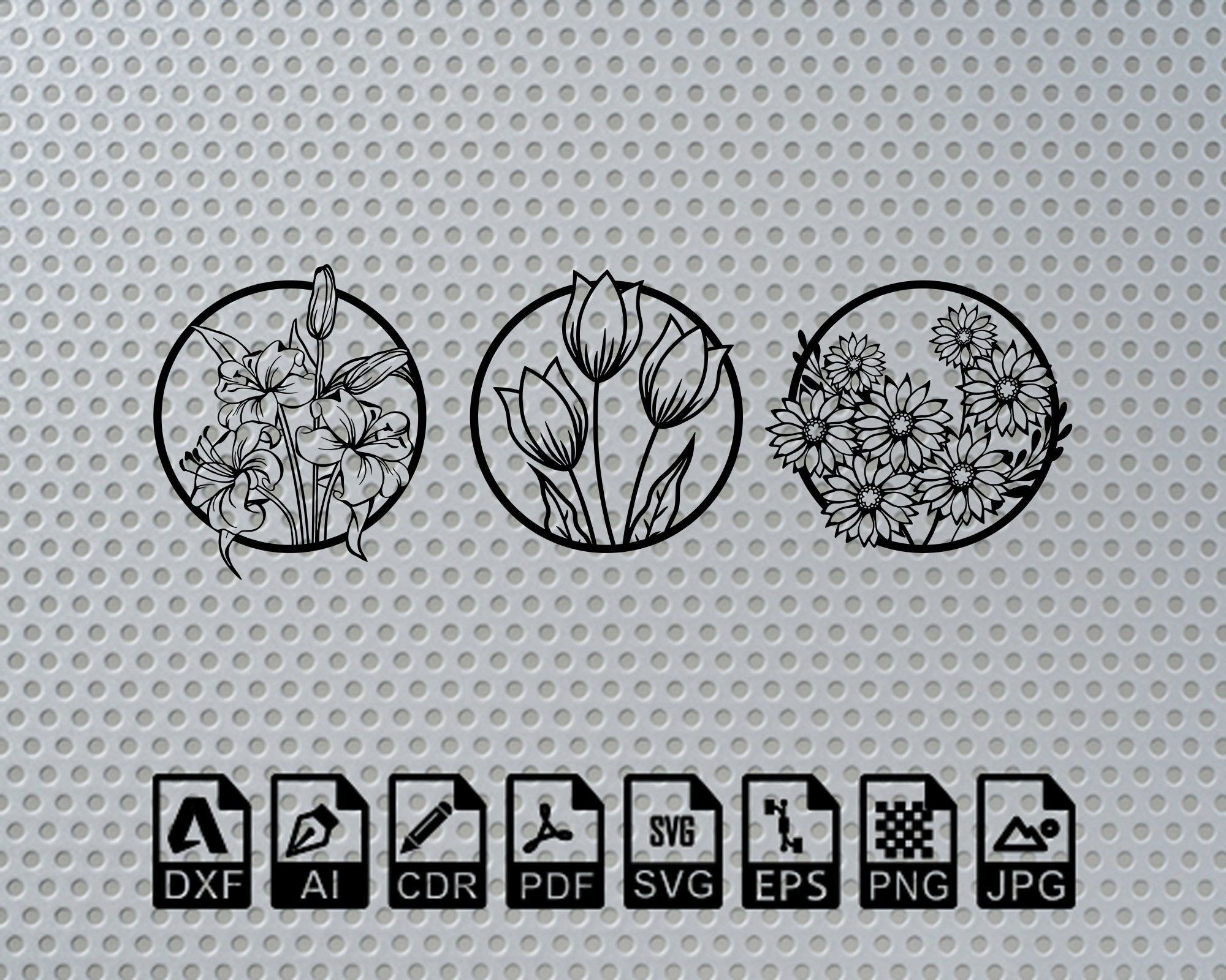 Flowers Tulip Daisy Laser Cut Dxf Svg Glowforge Files Wall Sticker ...