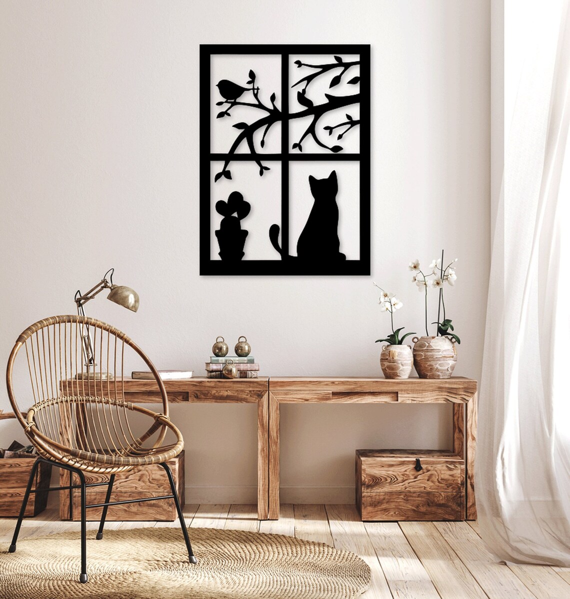 Cat Tree Window Laser Cut Dxf Svg Cdr Glowforge Files Wall Art Sticker ...