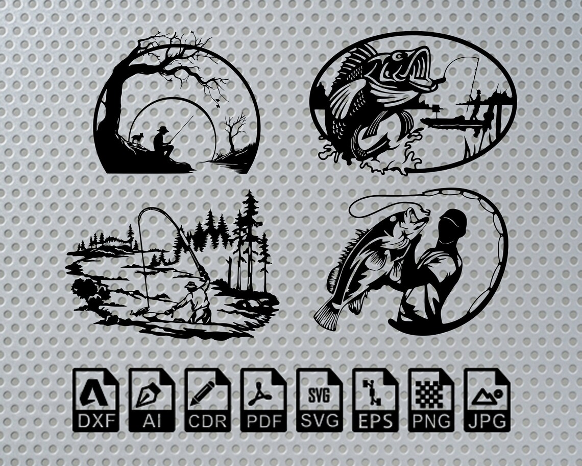 Fisherman Fish Laser Cut Dxf Svg Glowforge Files Wall Art Sticker Vinly ...