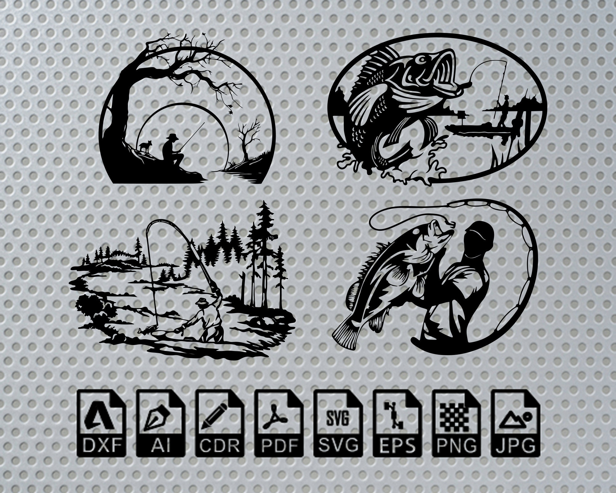 Fisherman Fish Laser Cut Dxf Svg Glowforge Files Wall Art Sticker Vinly ...