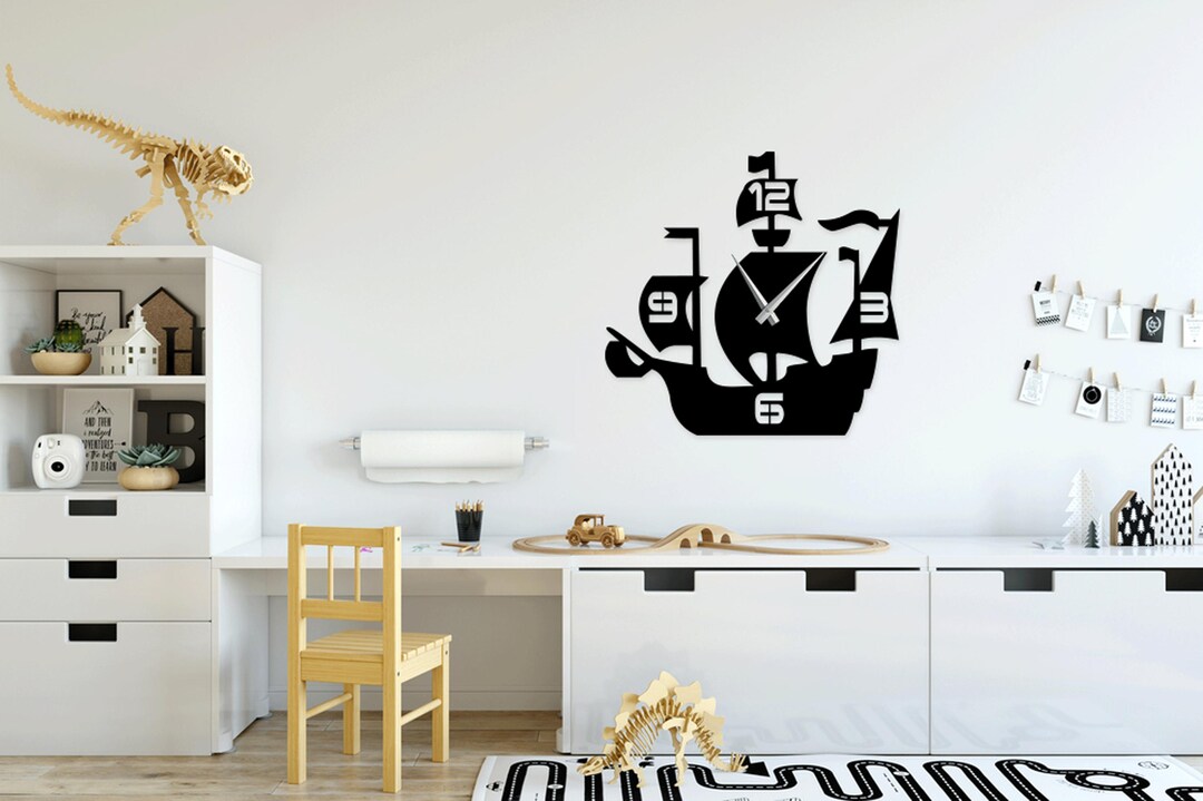 Pirate Ship Wall Clock SVG DXF Cut File – Laser Cut Clock Template ...