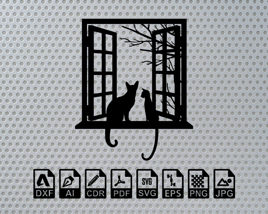 Cat Window Laser Cut Dxf Svg Glowforge Files Wall Sticker Vinly Decal ...