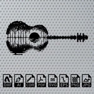 Guitar Tree Sunset Laser Cut Dxf Svg Glowforge Files Wall Art Sticker ...