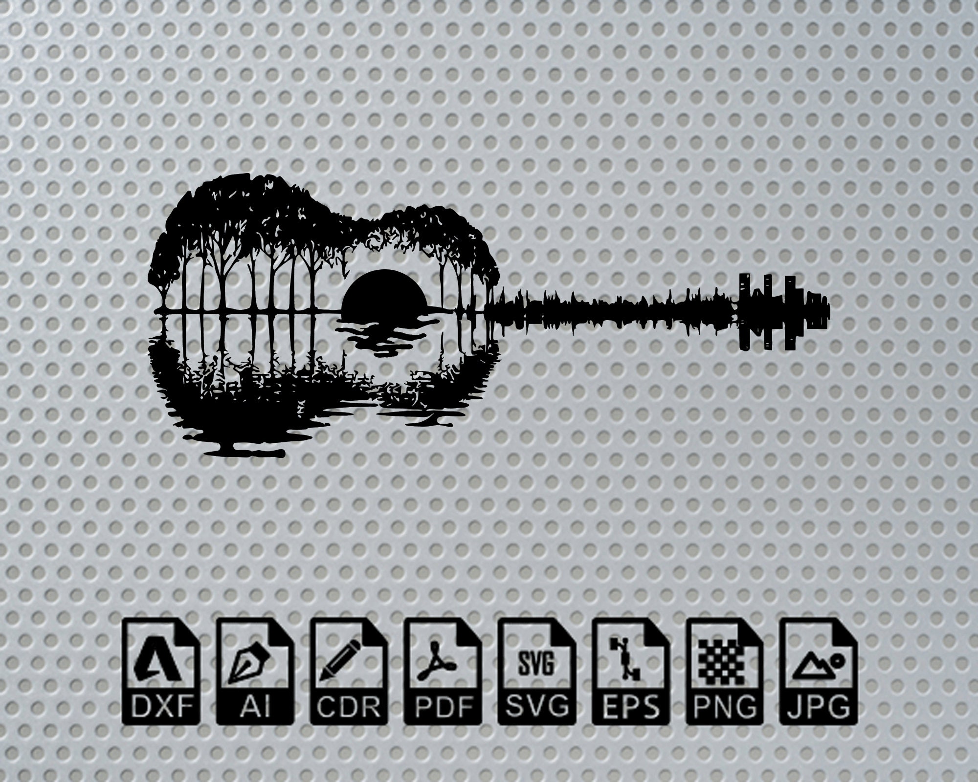 Guitar Tree Sunset Laser Cut Dxf Svg Glowforge Files Wall Art Sticker ...