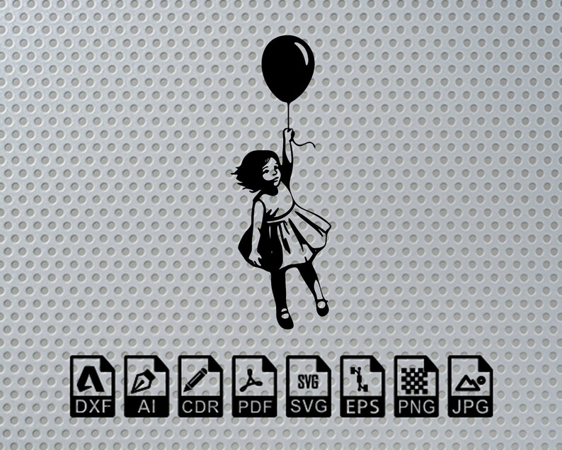 Balloon Girl Child Laser Cut Dxf Svg Glowforge Files Wall Art Sticker ...