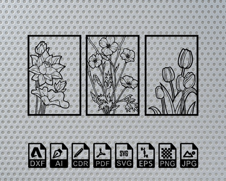 Tulip Flowers Laser Cut Dxf Svg Glowforge Files Wall Sticker Vinly ...