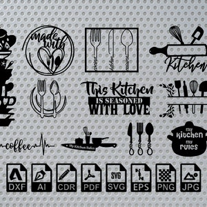 Kitchen Spoon Fork Laser Cut Dxf Svg Glowforge Files Wall Art Sticker ...