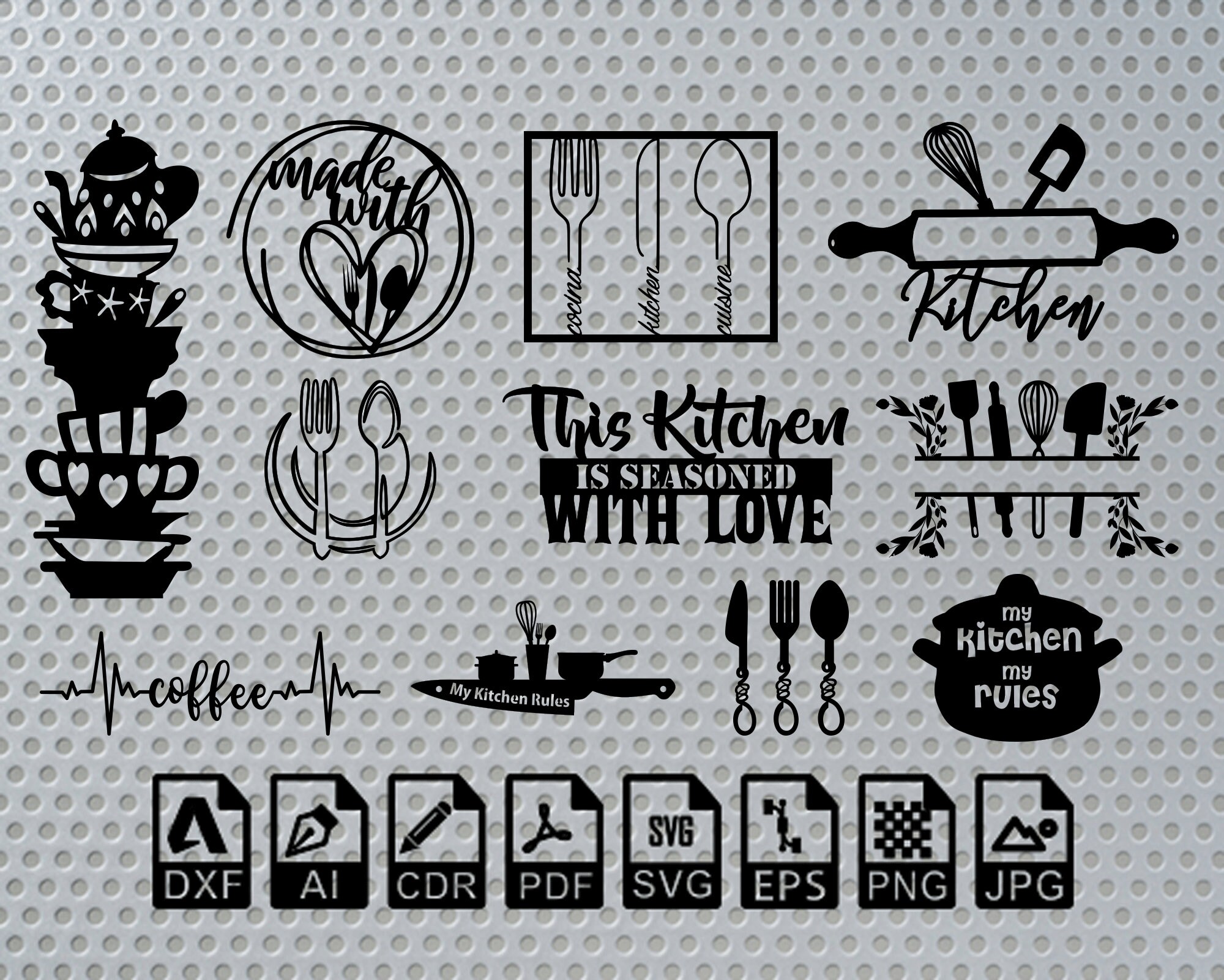 Kitchen Spoon Fork Laser Cut Dxf Svg Glowforge Files Wall Art Sticker ...