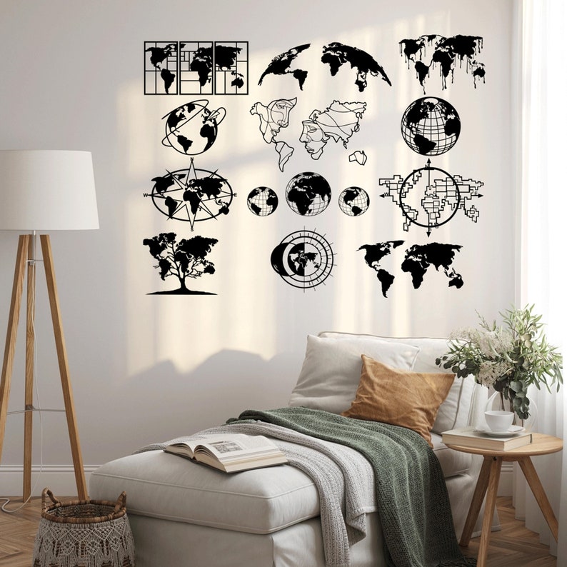 World Map Globe Laser Cut Eps Dxf Svg Glowforge Files Wall Art Sticker ...