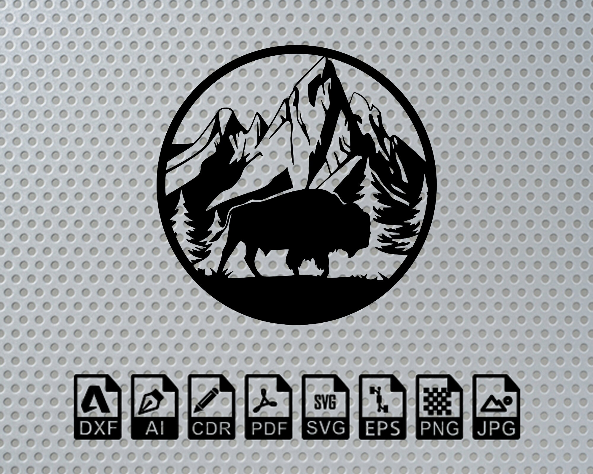 Bison Mountain Laser Cut Cdr Dxf Svg Glowforge Files Wall Art Sticker ...