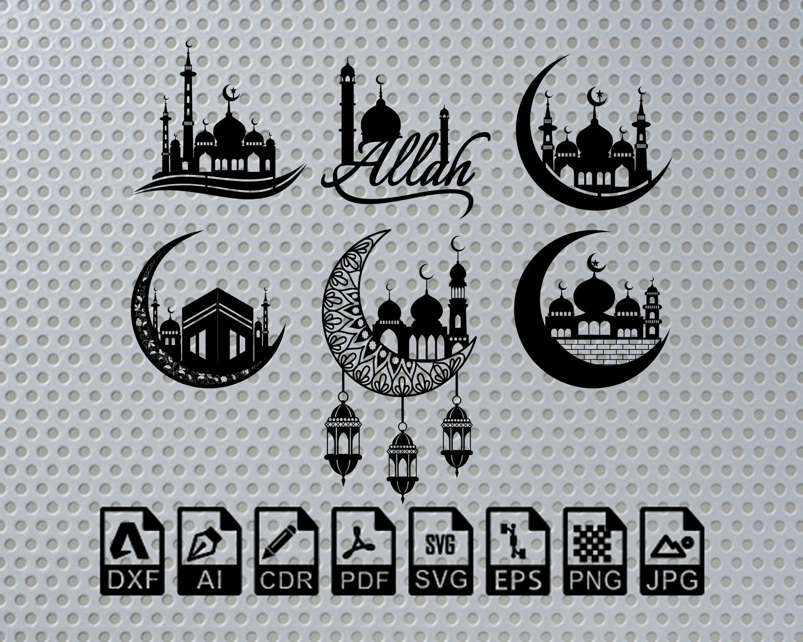 Mosque Kaaba Moon Laser Cut Dxf Svg Glowforge Files Islamic Wall Art ...