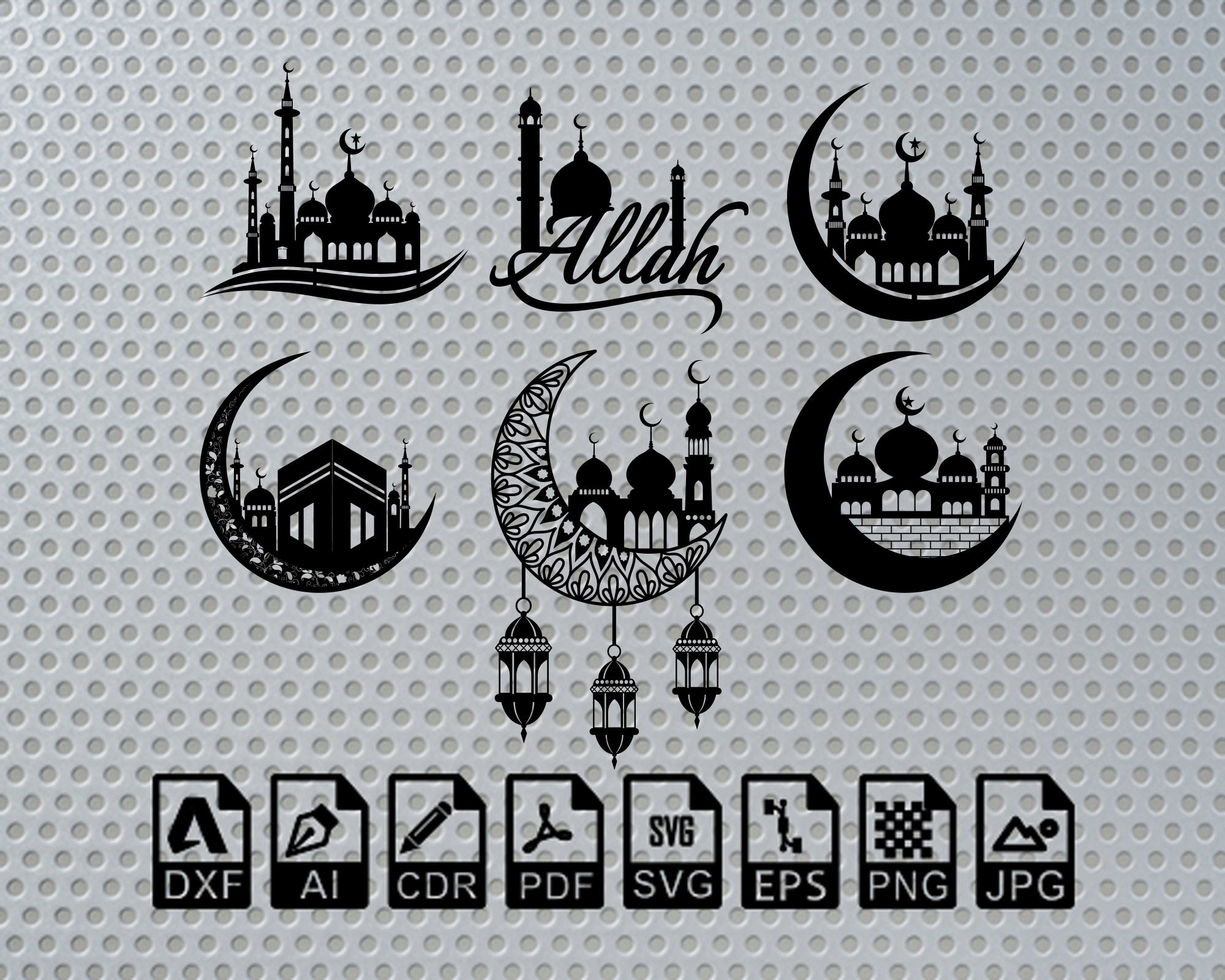 Mosque Kaaba Moon Laser Cut Dxf Svg Glowforge Files Islamic Wall Art ...