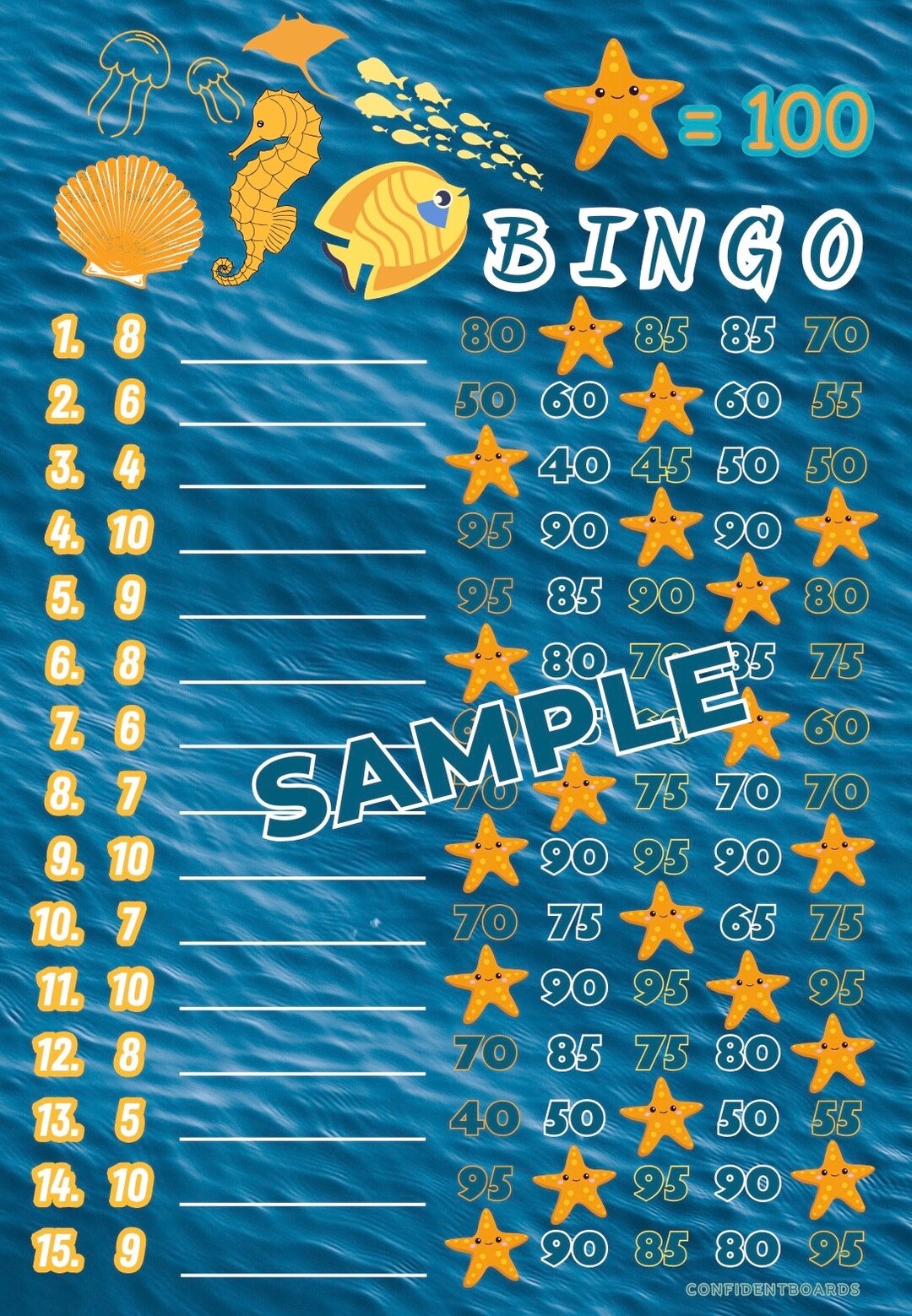 Ocean 100 Every Row Bingo Board With Profit - Etsy