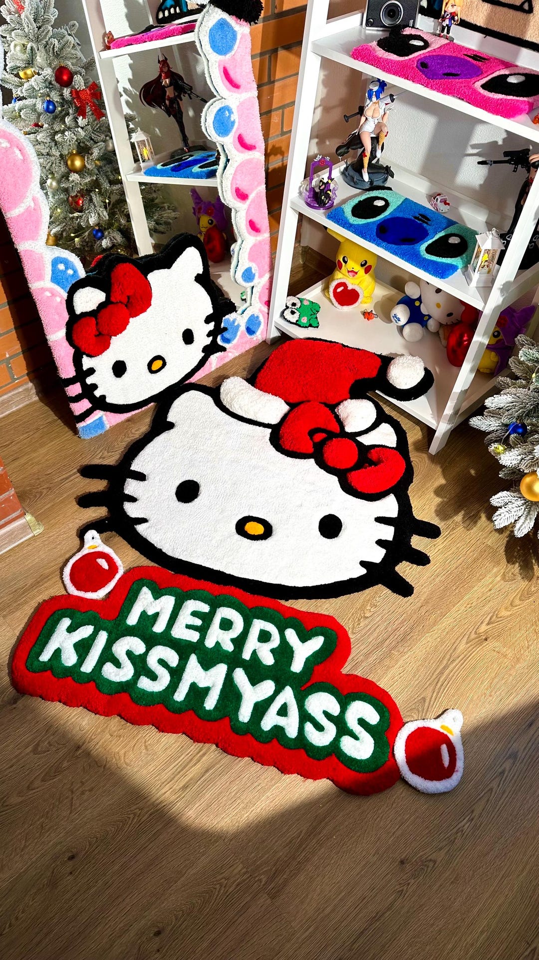 Funny Custom Kitty Christmas Rug – Merry Kissmyass Tufted Carpet ...