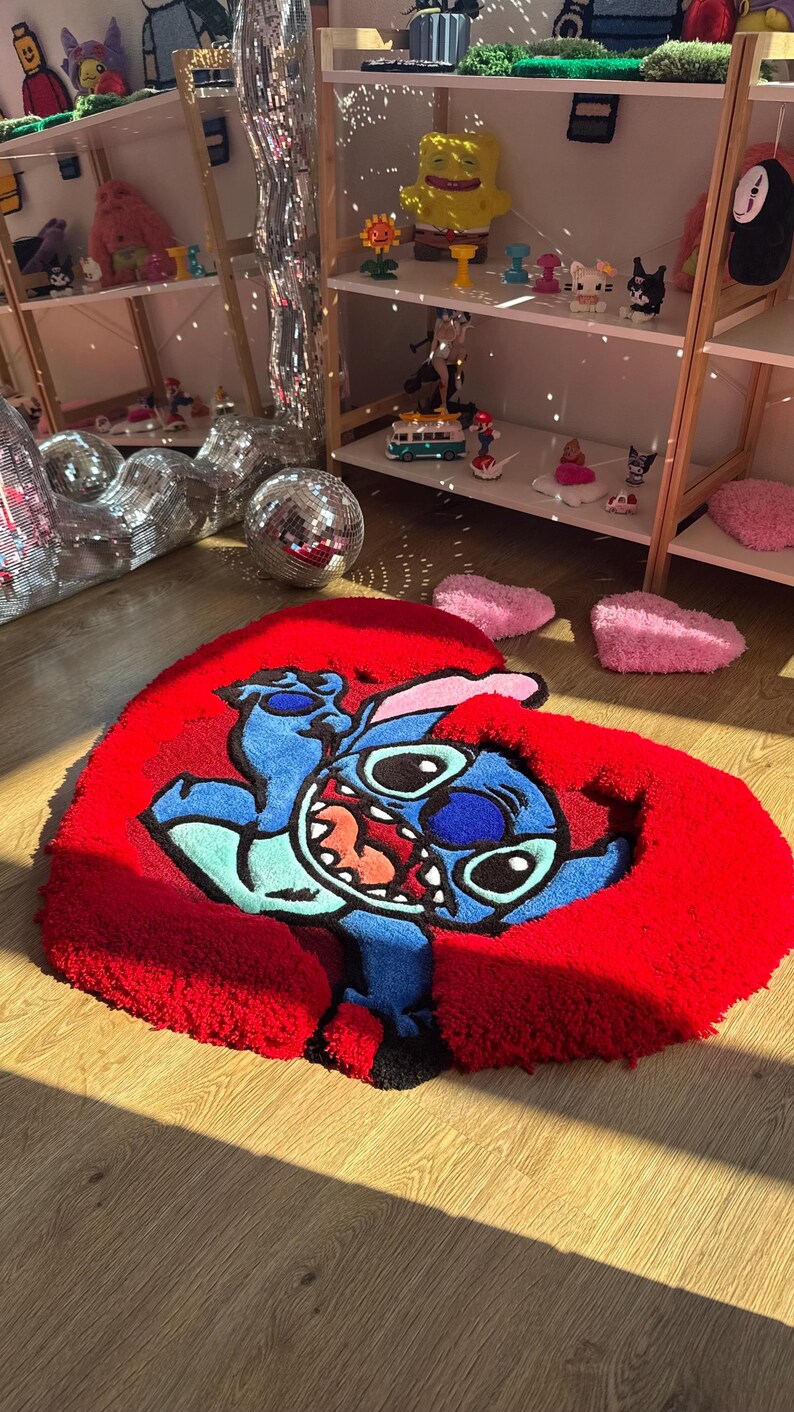Puffy Heart Tufted Rug: Handmade Cartoon Stitch Carpet, Anime Room ...