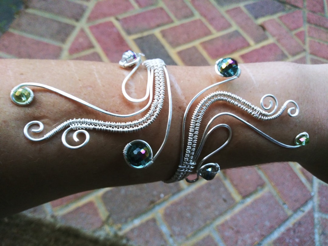 Silver Wire Wrapped Arm Cuff Statement Wirework Intricate Adjustable - Etsy