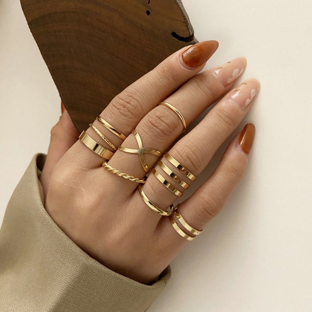 8-pieces Gold Midi Ring Set, Gold Ring Set, Midi Ring Set, Minimalist ...