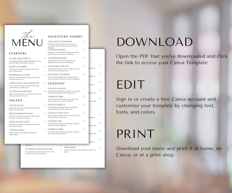 Editable Restaurant Menu Template Modern Design Etsy