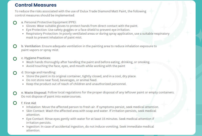 COSHH Assessment Dulux Trade Diamond Matt Emulsion - Etsy