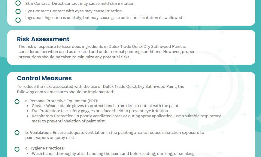 COSHH Assessment for Dulux Trade Quick Dry Satinwood Paint - Etsy