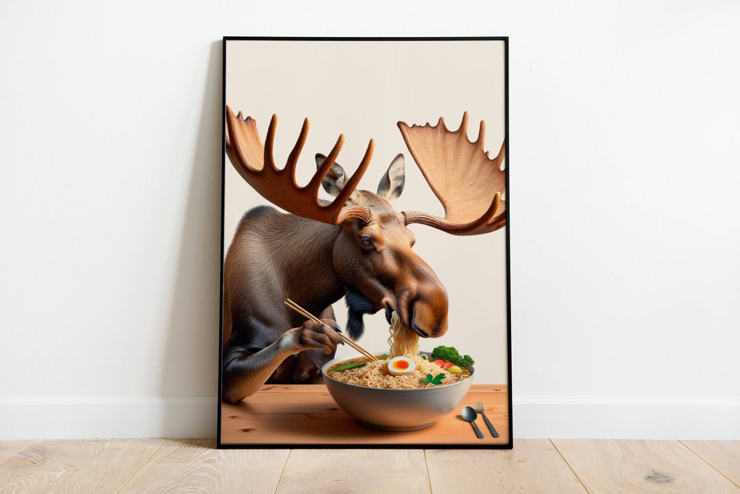 Elch Essen Ramen | Tier Druck | Lustige Wandkunst | Lustiger Küchen ...