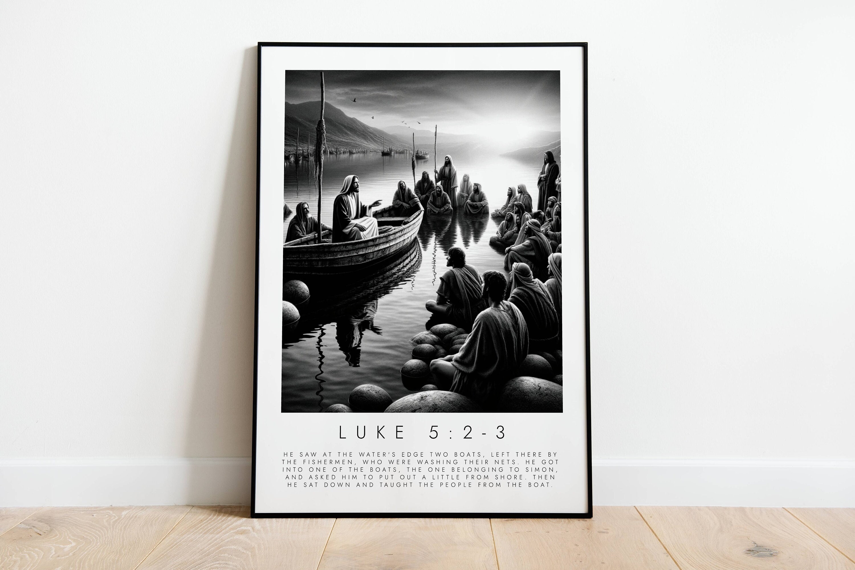 Jesus Teaching From the Boat PHYSICAL PRINT | LUKE 5:2-3 | Jesus Bible ...