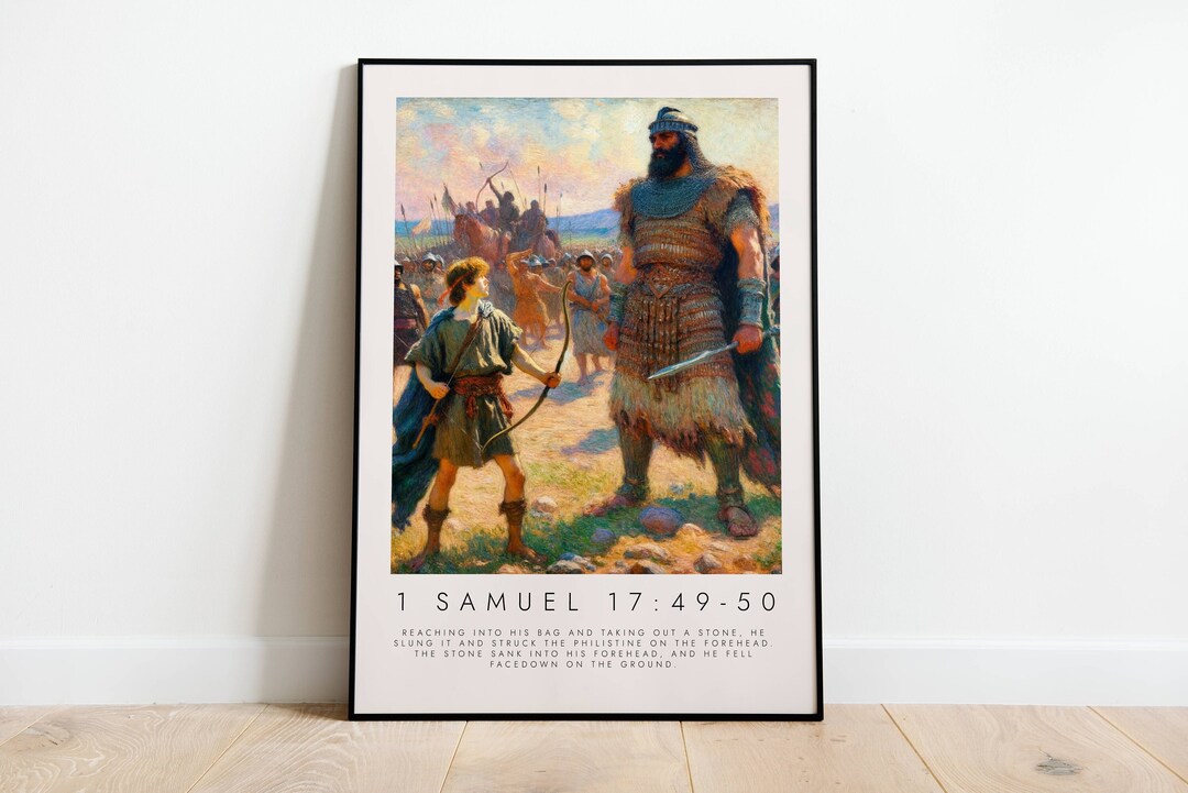 David and Goliath PHYSICAL PRINT | 1 SAMUEL 17:49-50 | Jesus Bible ...