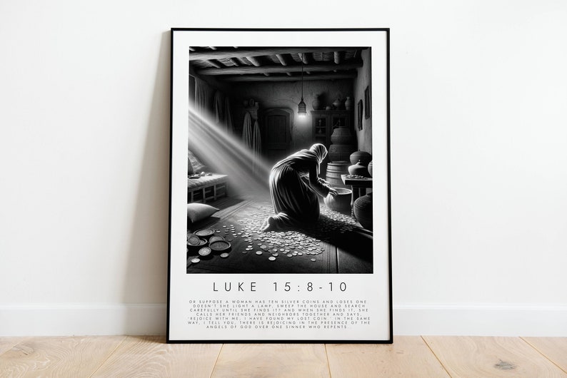 Parable of the Lost Coins PHYSICAL PRINT | Luke 15:8-10 | Jesus Bible ...