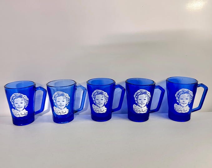 Vintage Shirley Temple Cobalt Blue Handled Mug Glass Cups | Set of 5 ...