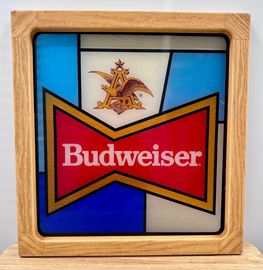 Vintage 1989 Budweiser Stained Glass Look Wood Framed Beer Sign | Wall ...