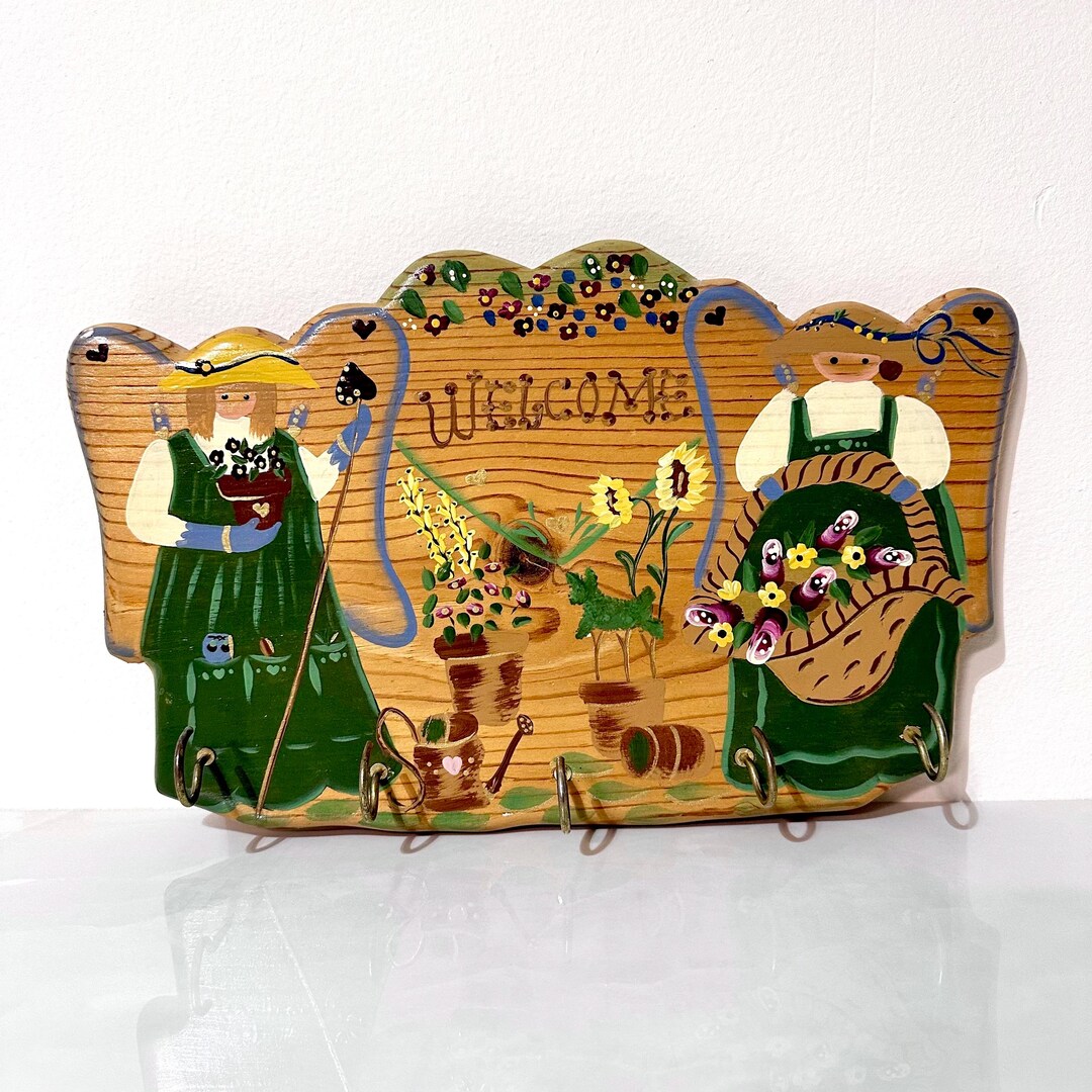 Handmade Wooden Welcome Sign | Cottagecore Decor | Floral Key Holder ...