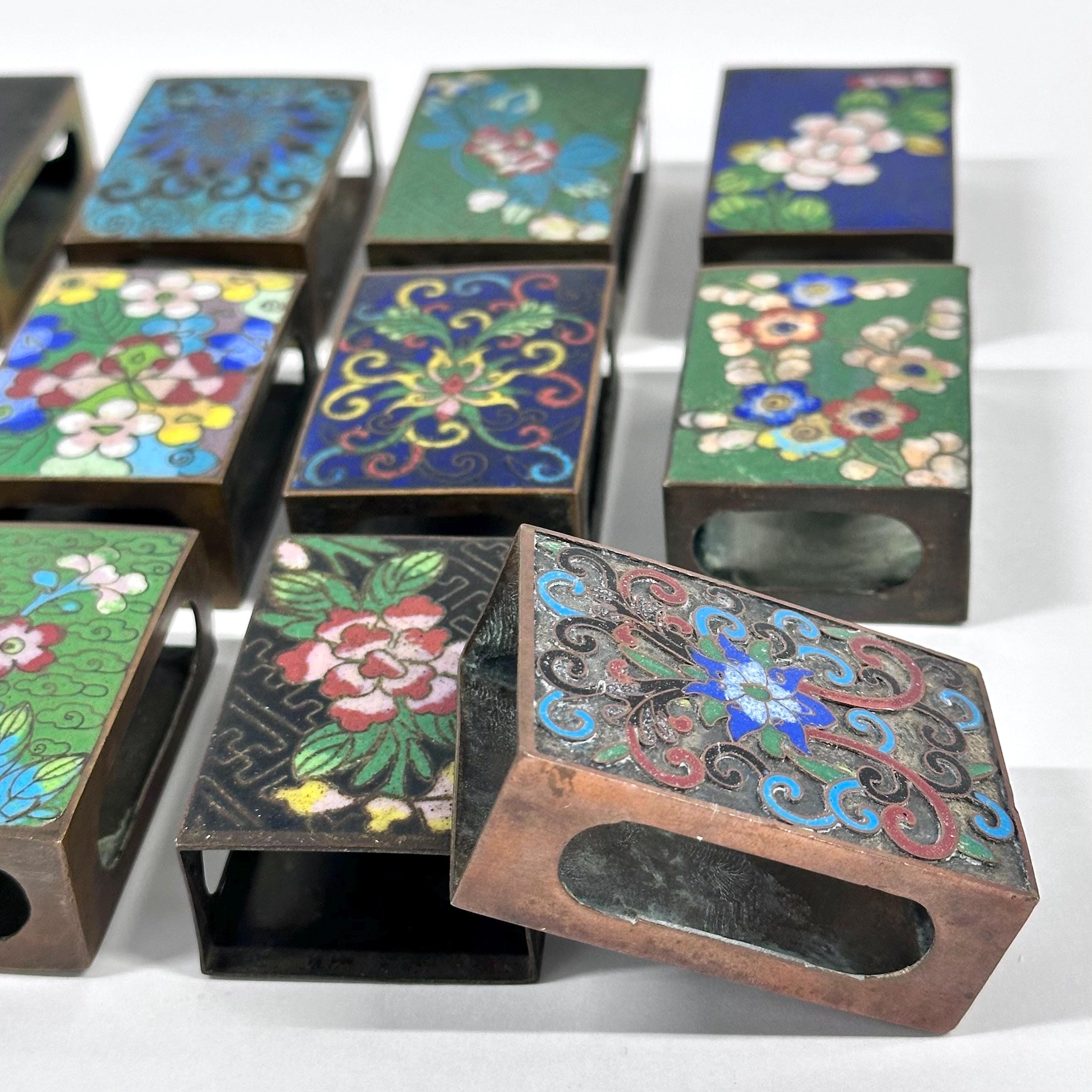Vintage Chinese Cloisonné Matchbox Holder | Floral Enamel Metal Match ...