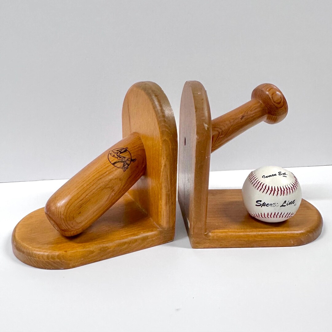 Vintage Wood Baseball Bat & Ball Bookends | Sports Decor for Kids Room ...