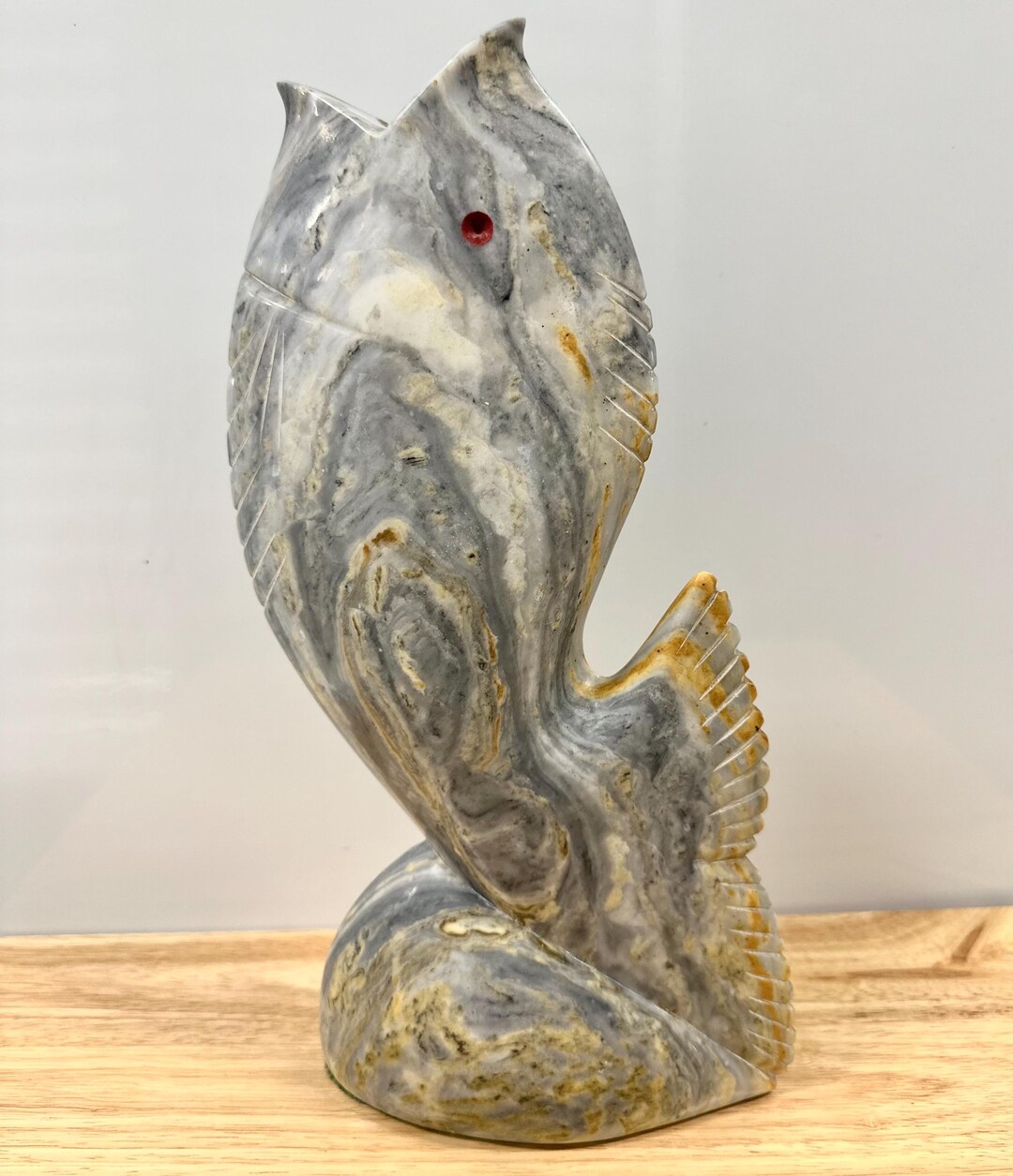 Hand Carved Stone Fish Sculpture, Marble Onyx Figurine, Red Eye ...
