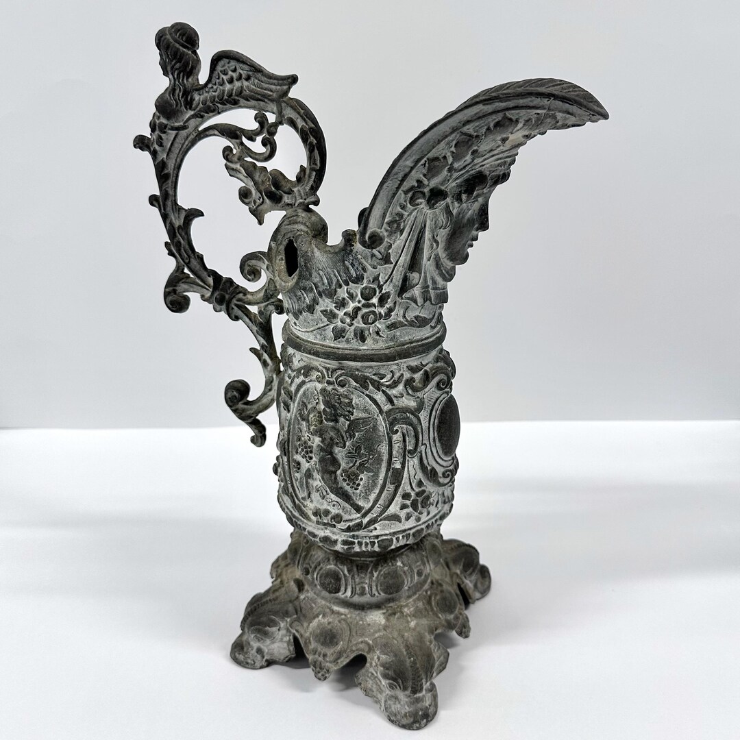 Vintage Cast Metal Figural Ewer Pitcher | Victorian Baroque Cherub ...