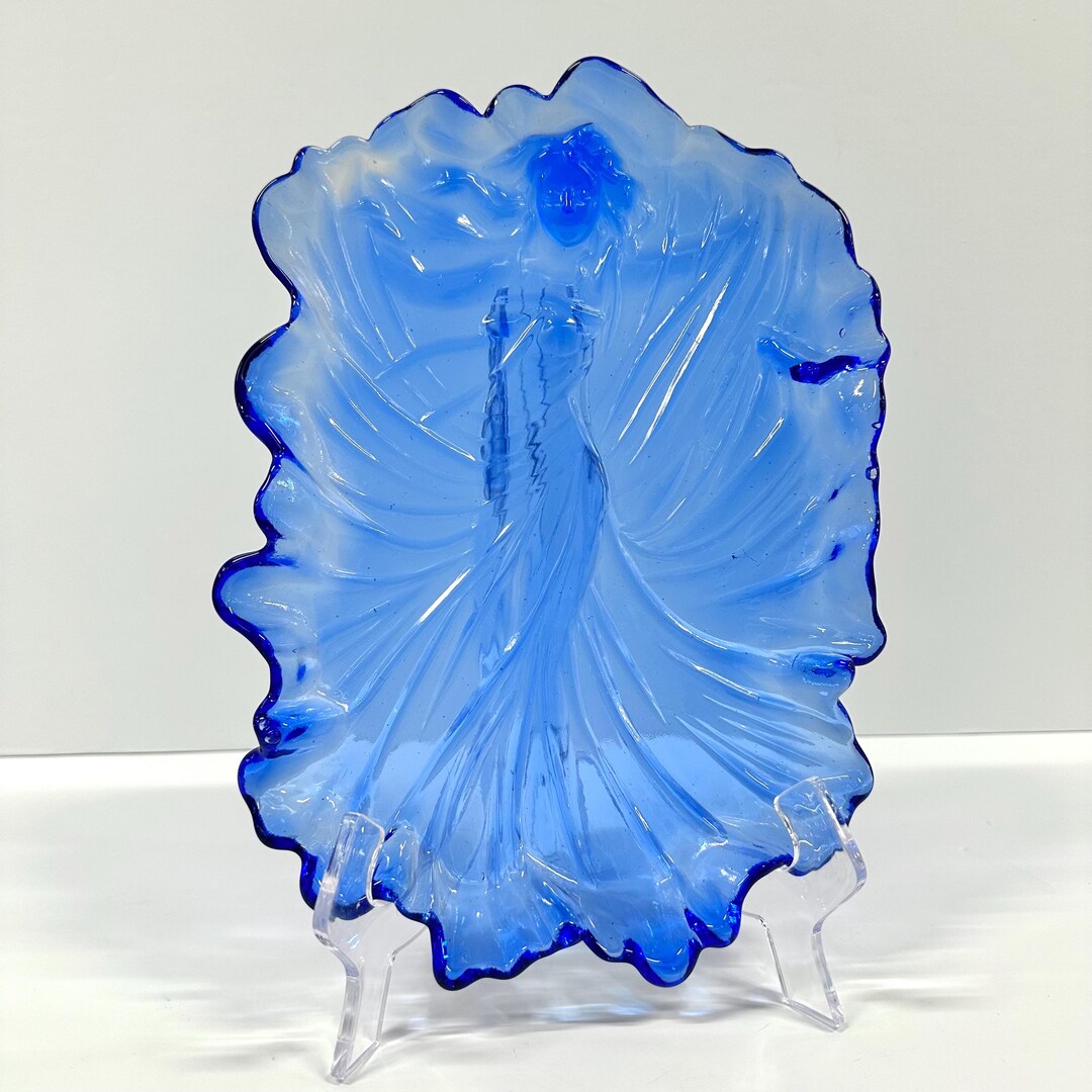 Cobalt Blue Glass Lady Plate | 10.25” Decorative Vanity or Serving Tray ...