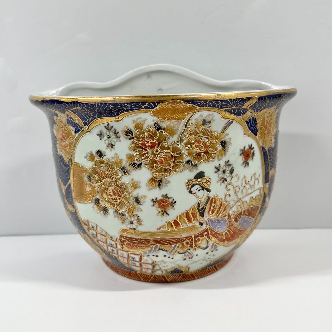 Vintage Satsuma Hand Painted Wall Pocket | Flat Back Vase | Oriental ...