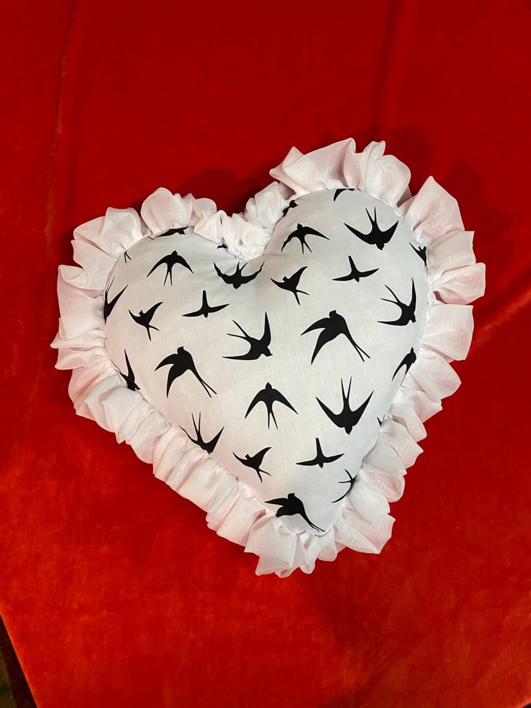 Ruffle Heart Pillow Bedroom Decor Yoke Girl's Room Ruffle Pillow Heart ...